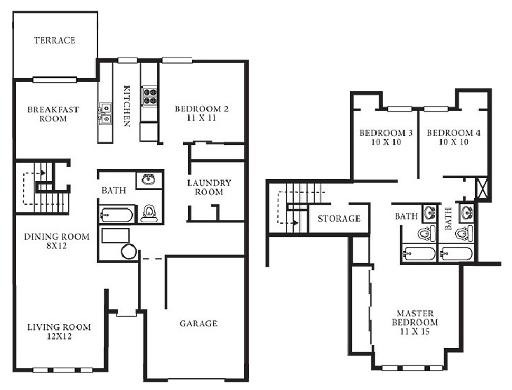 1,350 sq ft. 4 BD / 3 BA