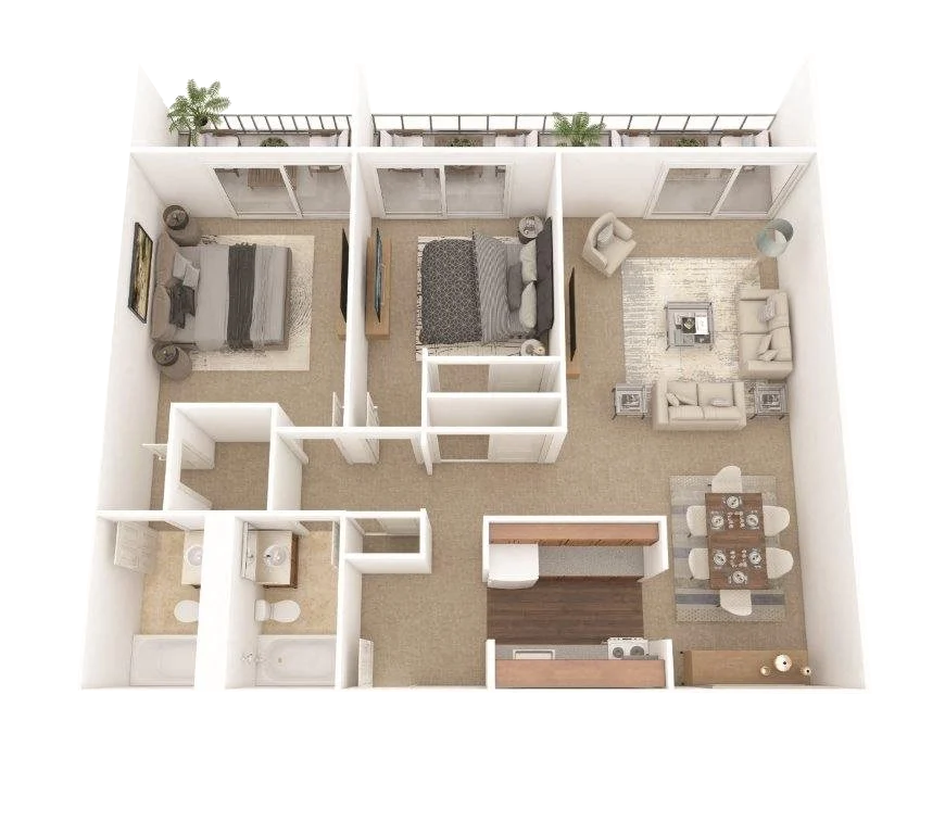 1040 Sq. Ft. 2 BD / 2 BA