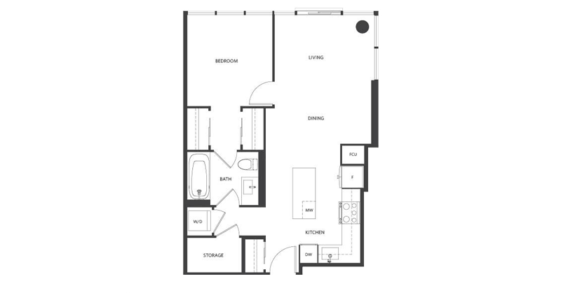 612 sq. ft. 1 BD / 1 BA